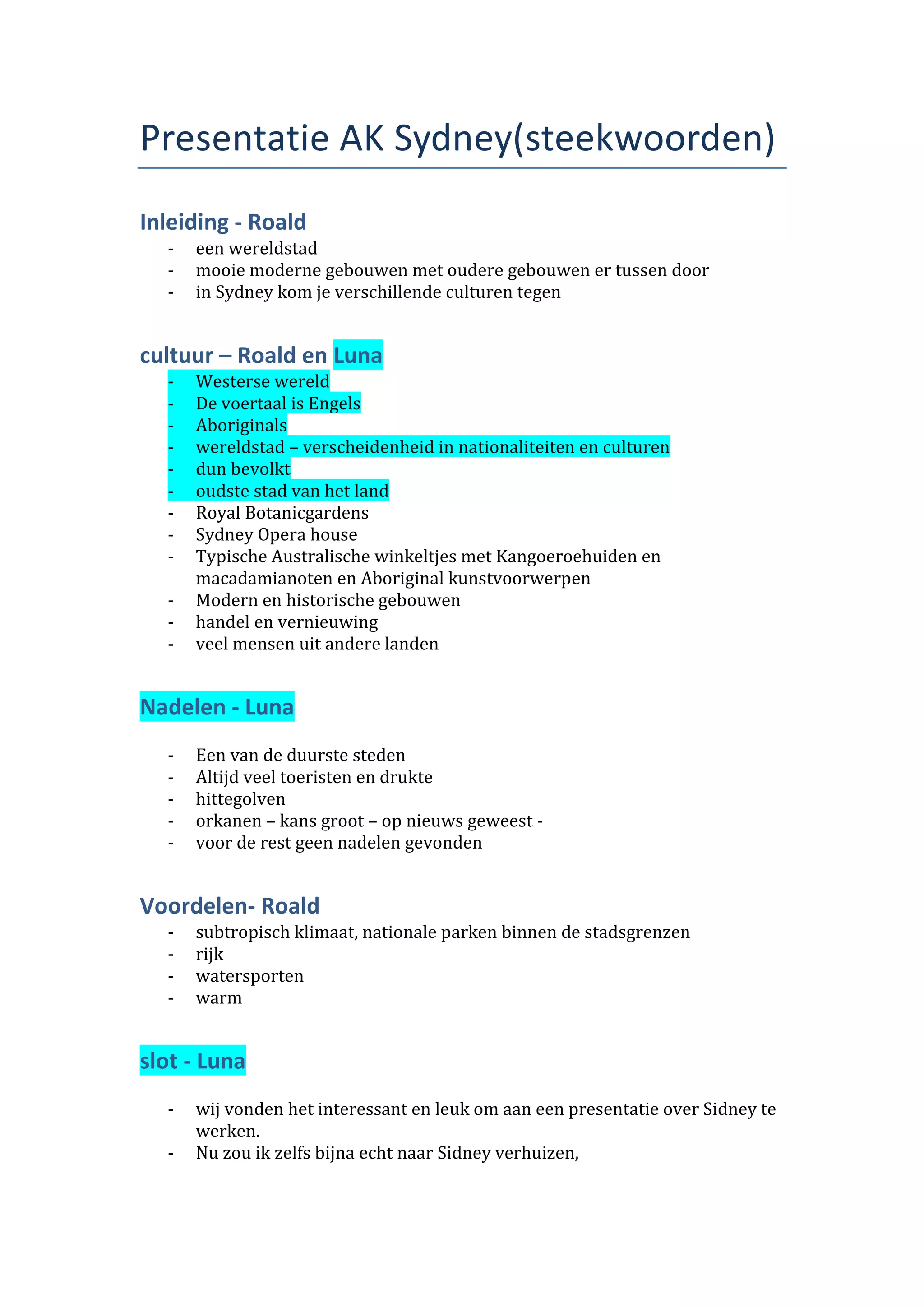 Presentatie ak sydney | DOCX