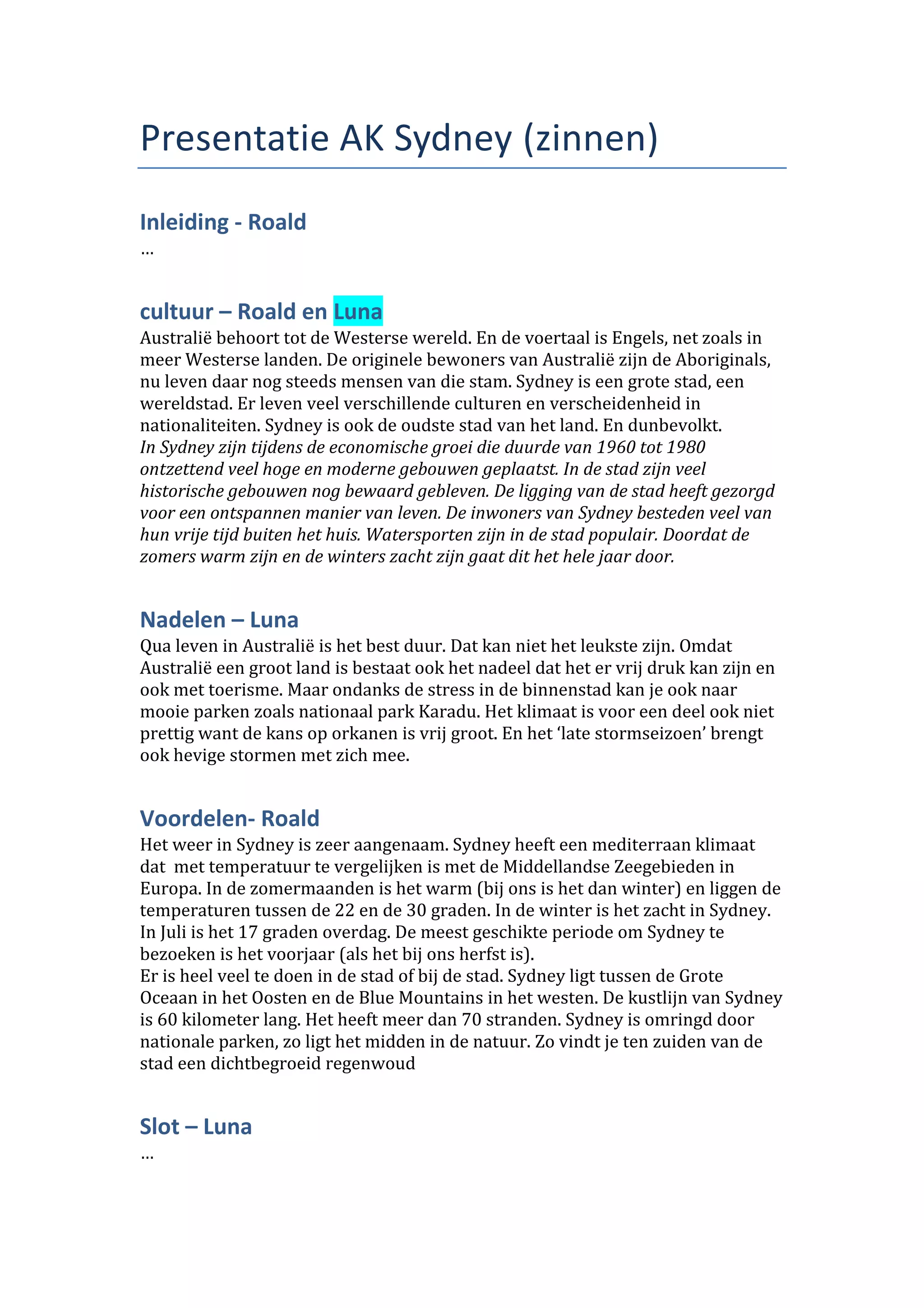 Presentatie ak sydney | DOCX