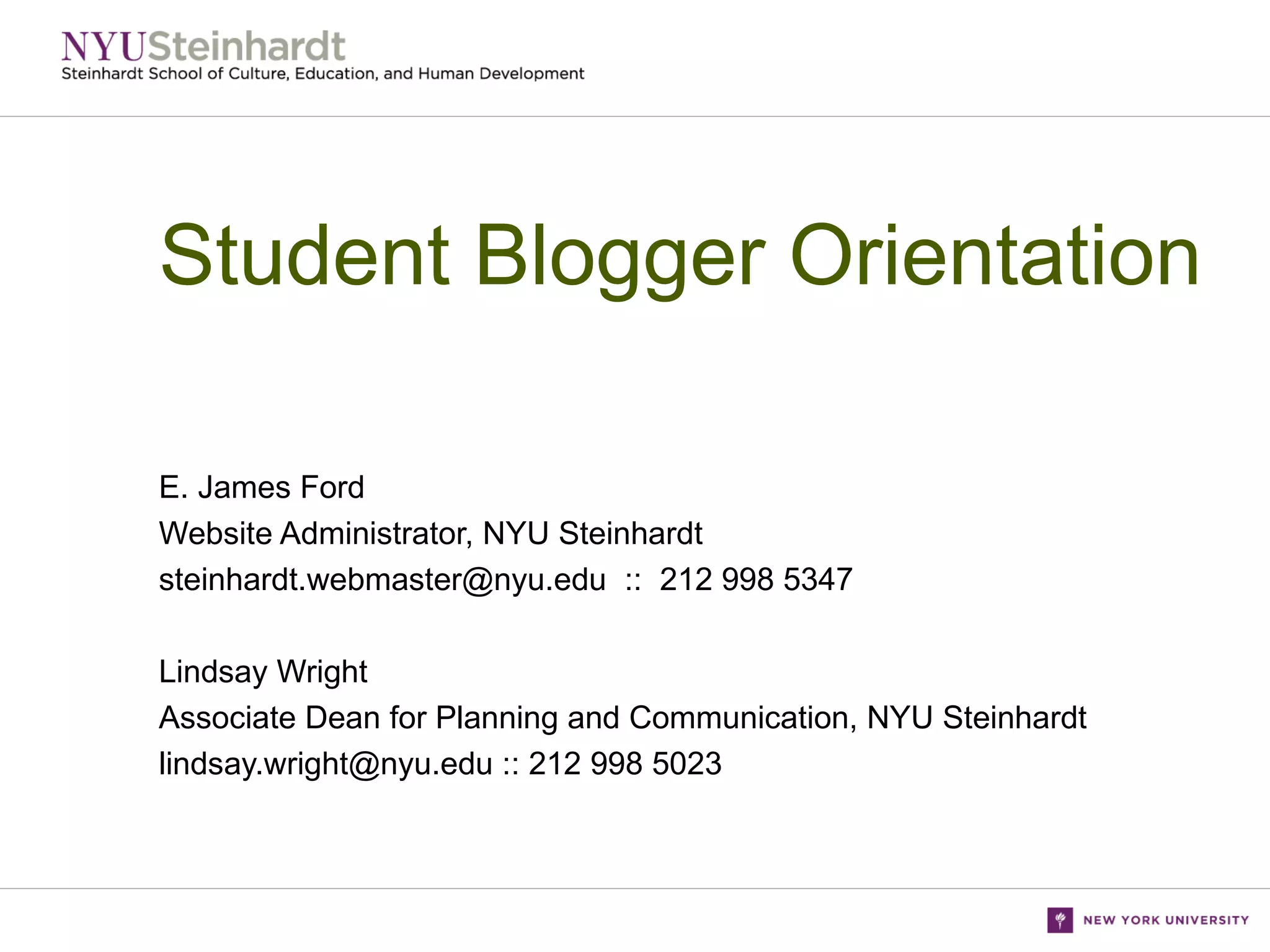 Student Blogger Orientation | ODP | Internet Safety | Parenting