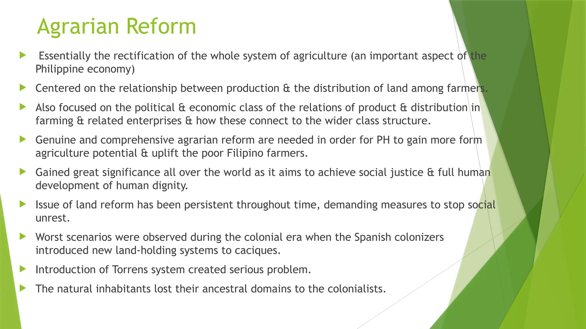 Agrarian reform policies in the field agriculture | PPTX