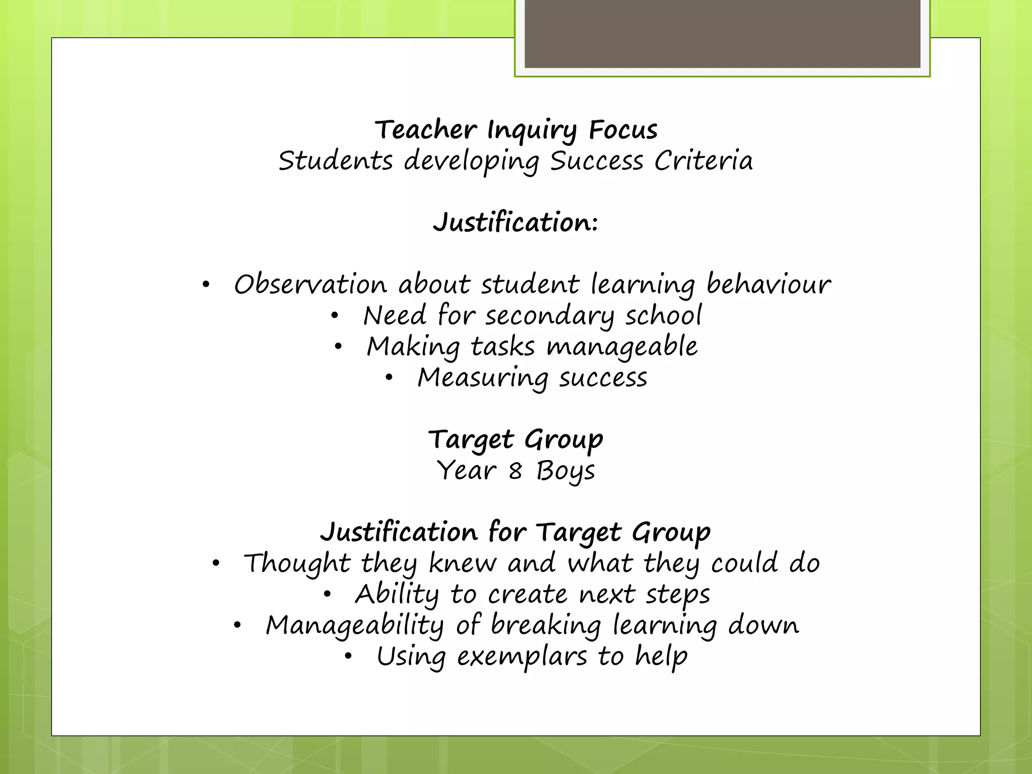 Teacher Inquiry Presentation Success Is the Key | PPT