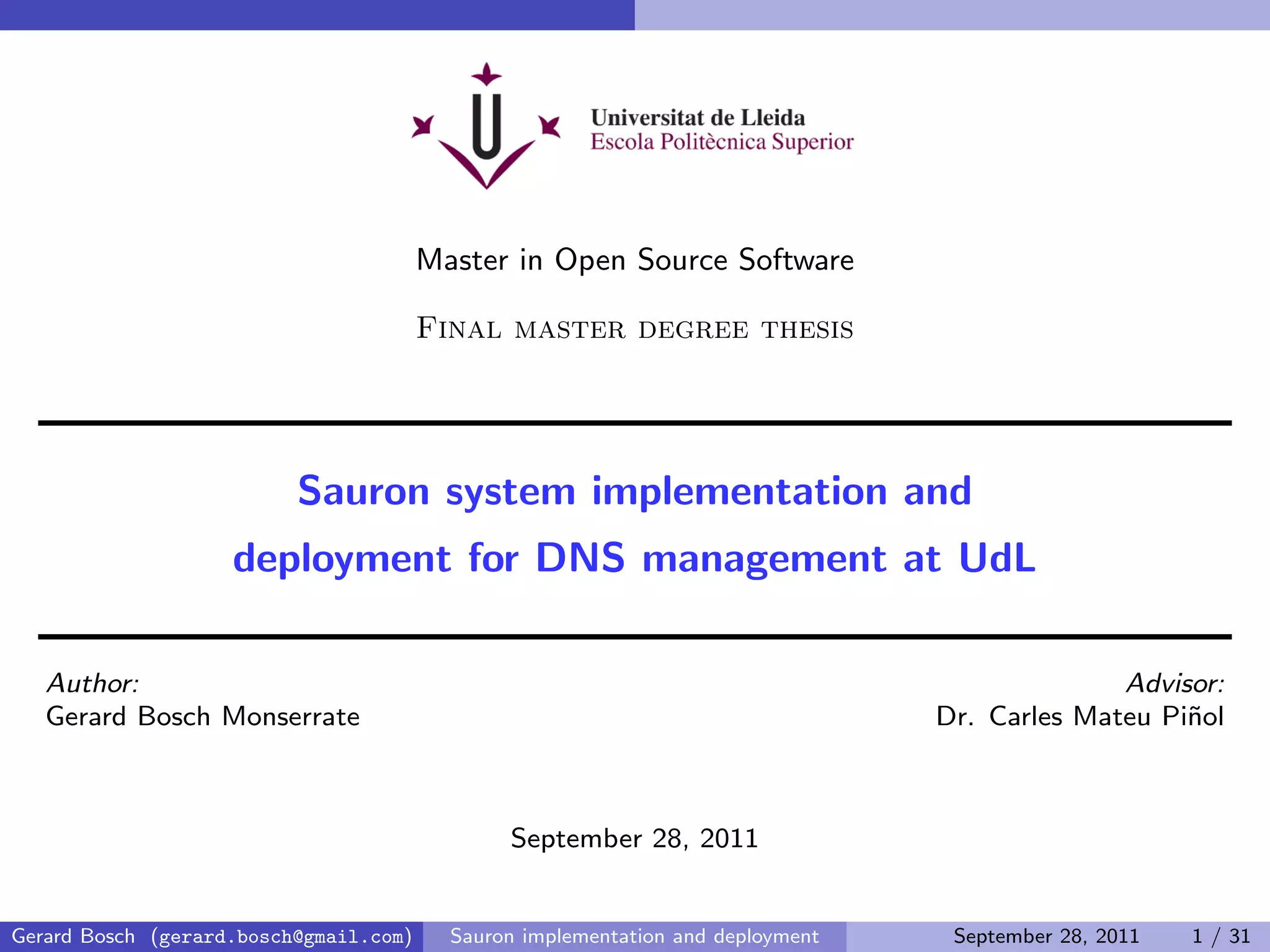 Sauron system implementation and deployment for DNS management | PDF