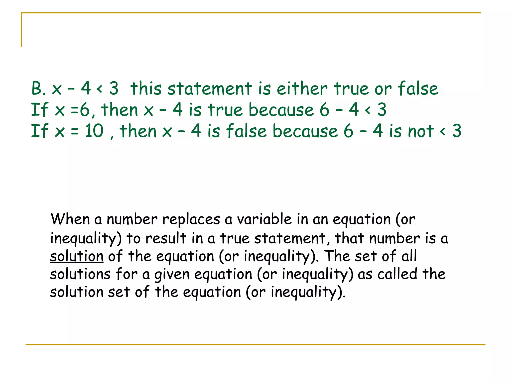 Linear Equations and Inequalities in One Variable | PPT