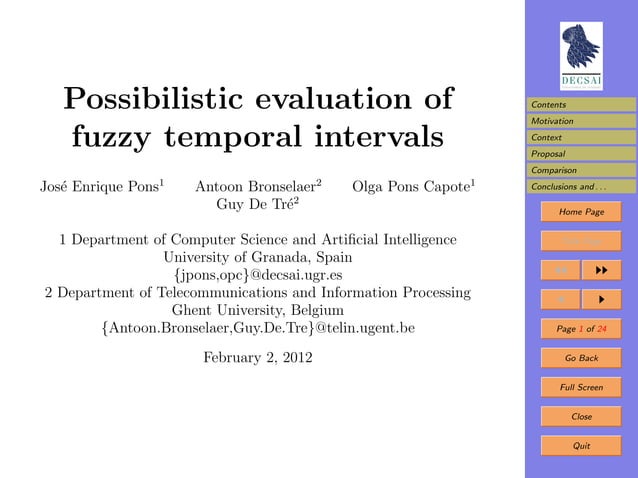 Possibilistic evaluation of fuzzy temporal intervals | PPT