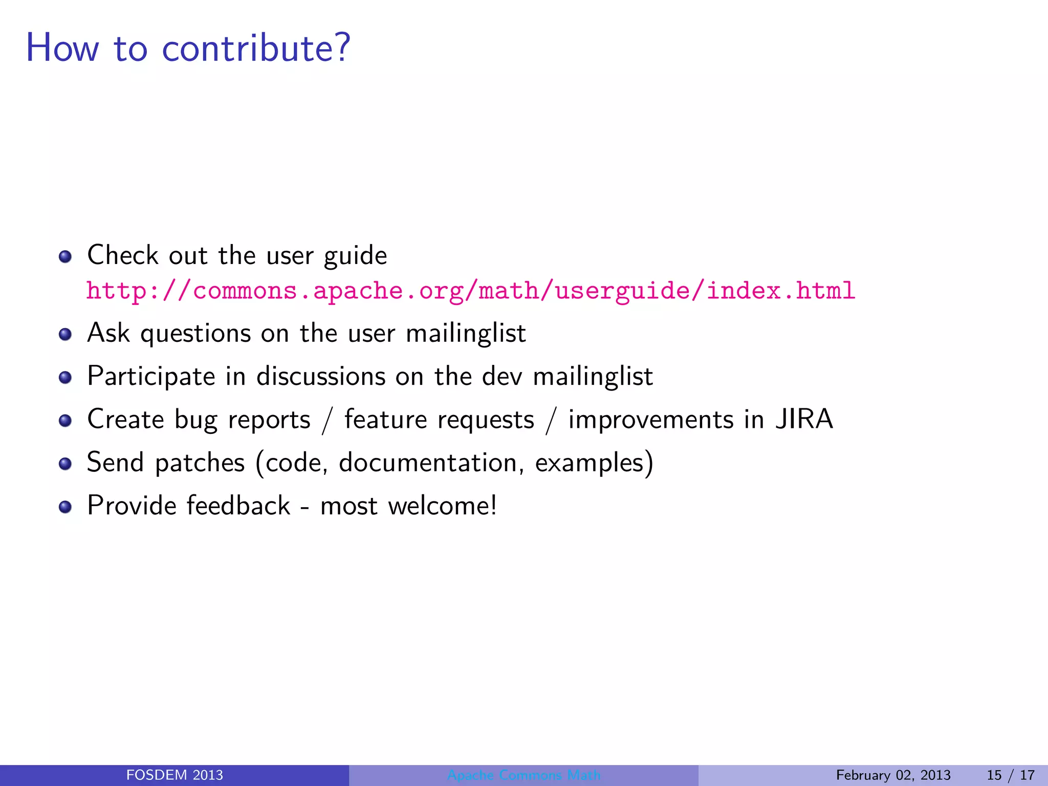 Apache Commons Math @ FOSDEM 2013 | PDF