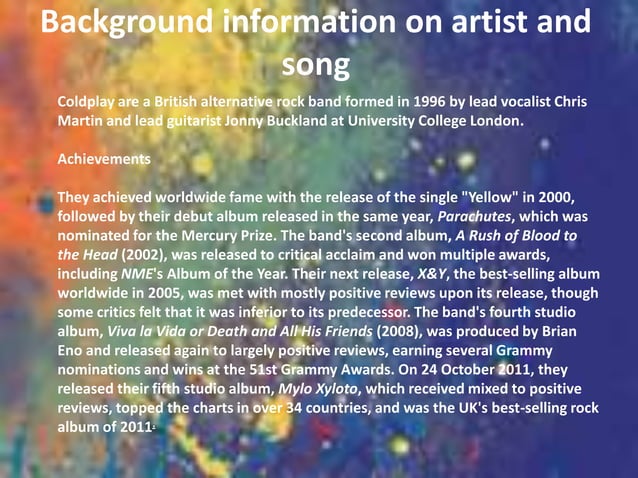 Coldplay 'Fix you' analysis | PPTX | World/International Music | Music