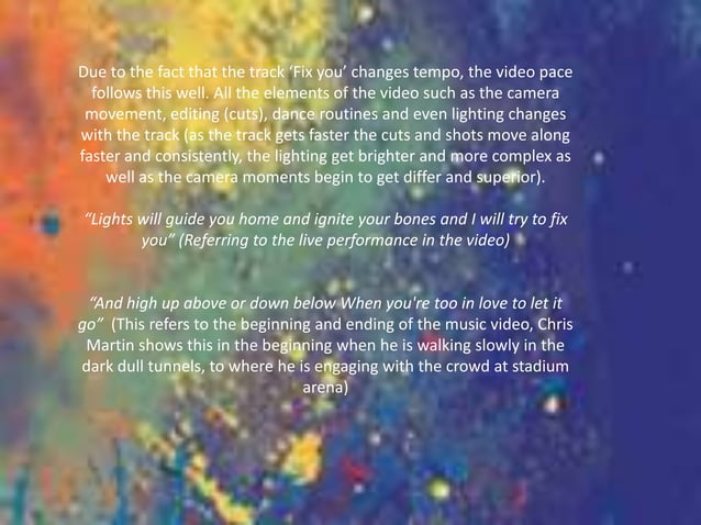 Coldplay 'Fix you' analysis | PPTX | World/International Music | Music