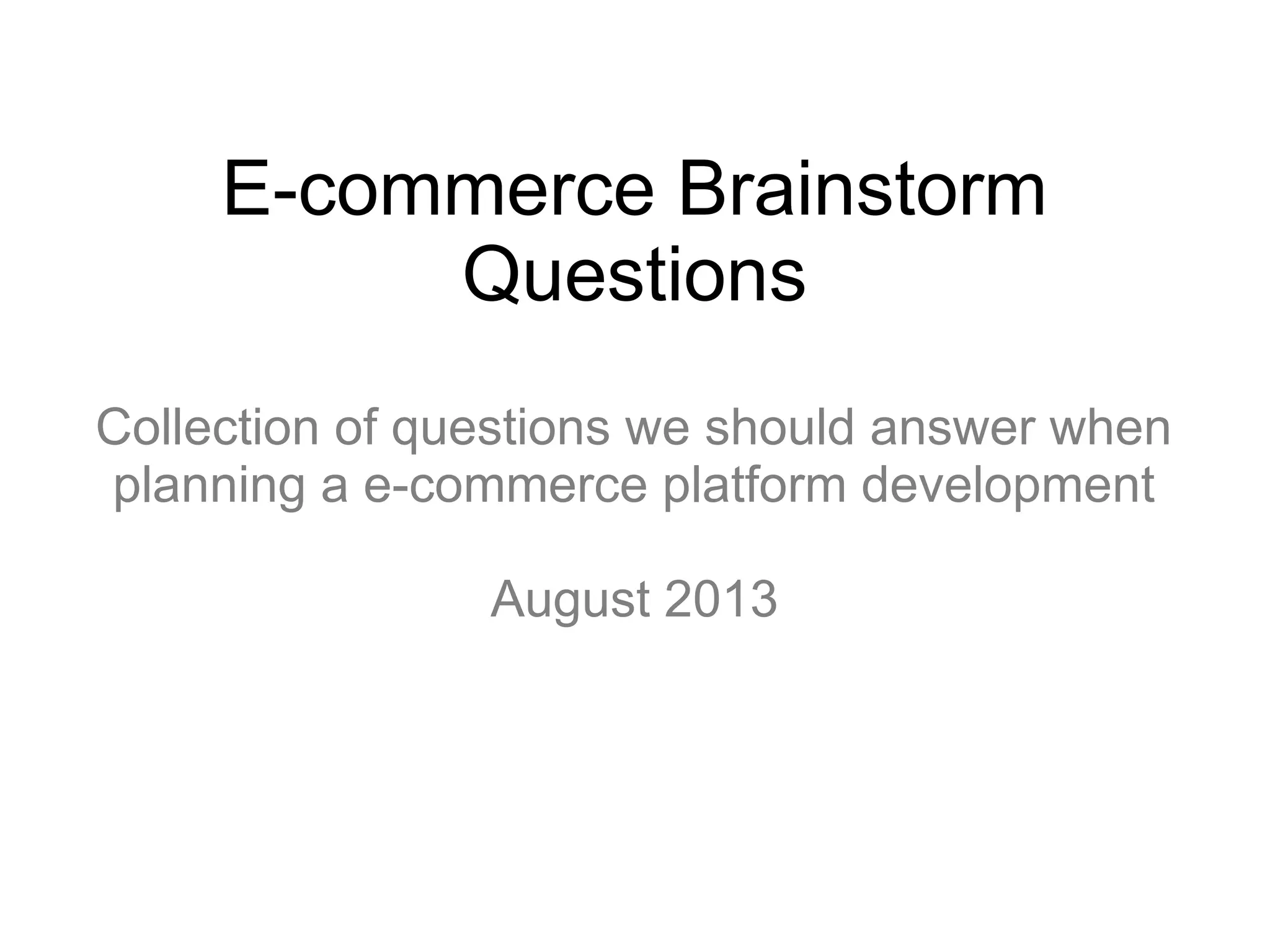 E-commerce Brainstorm Questions | PPT