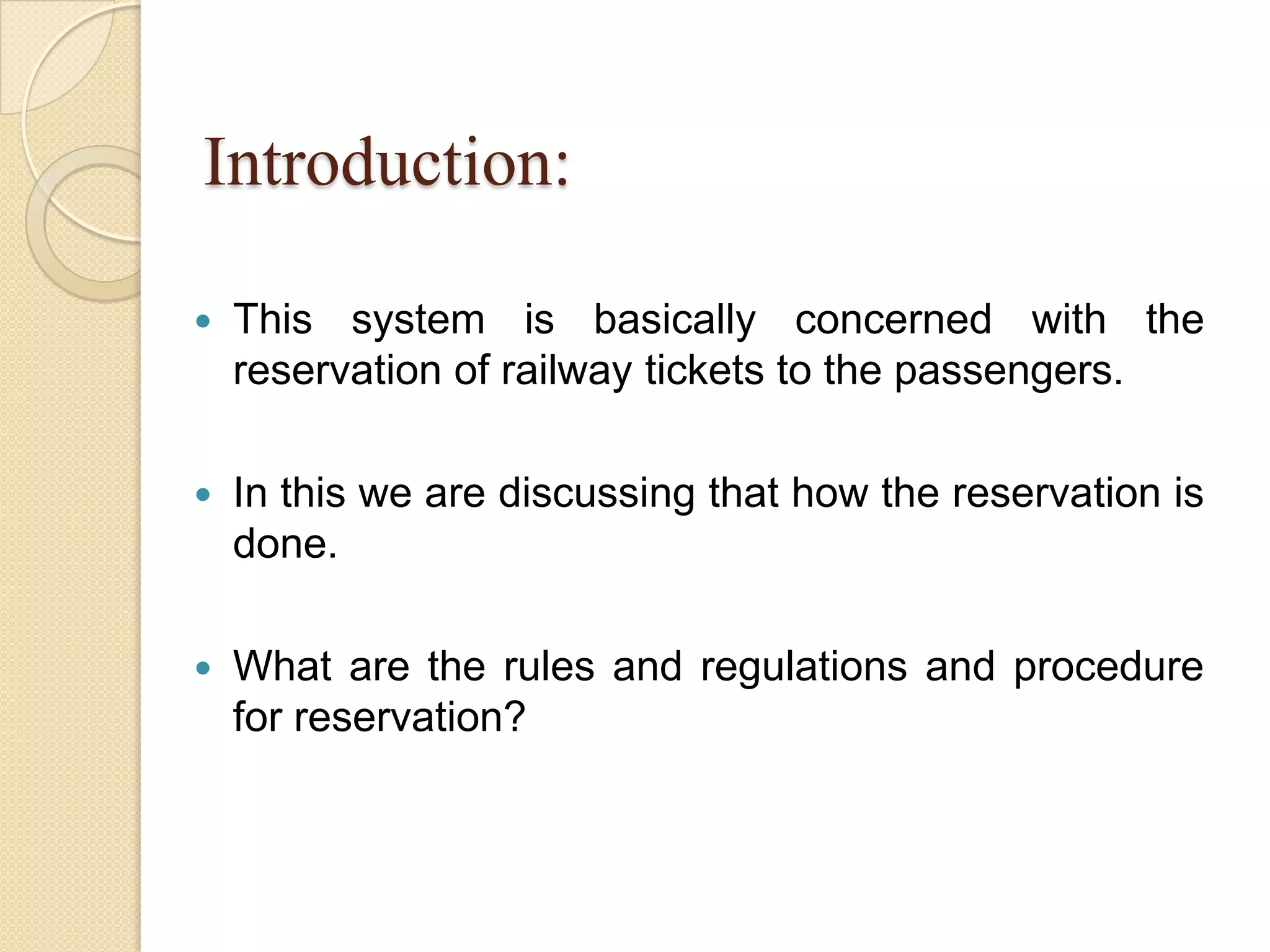 Presentation on Railway Reservation System | PPTX