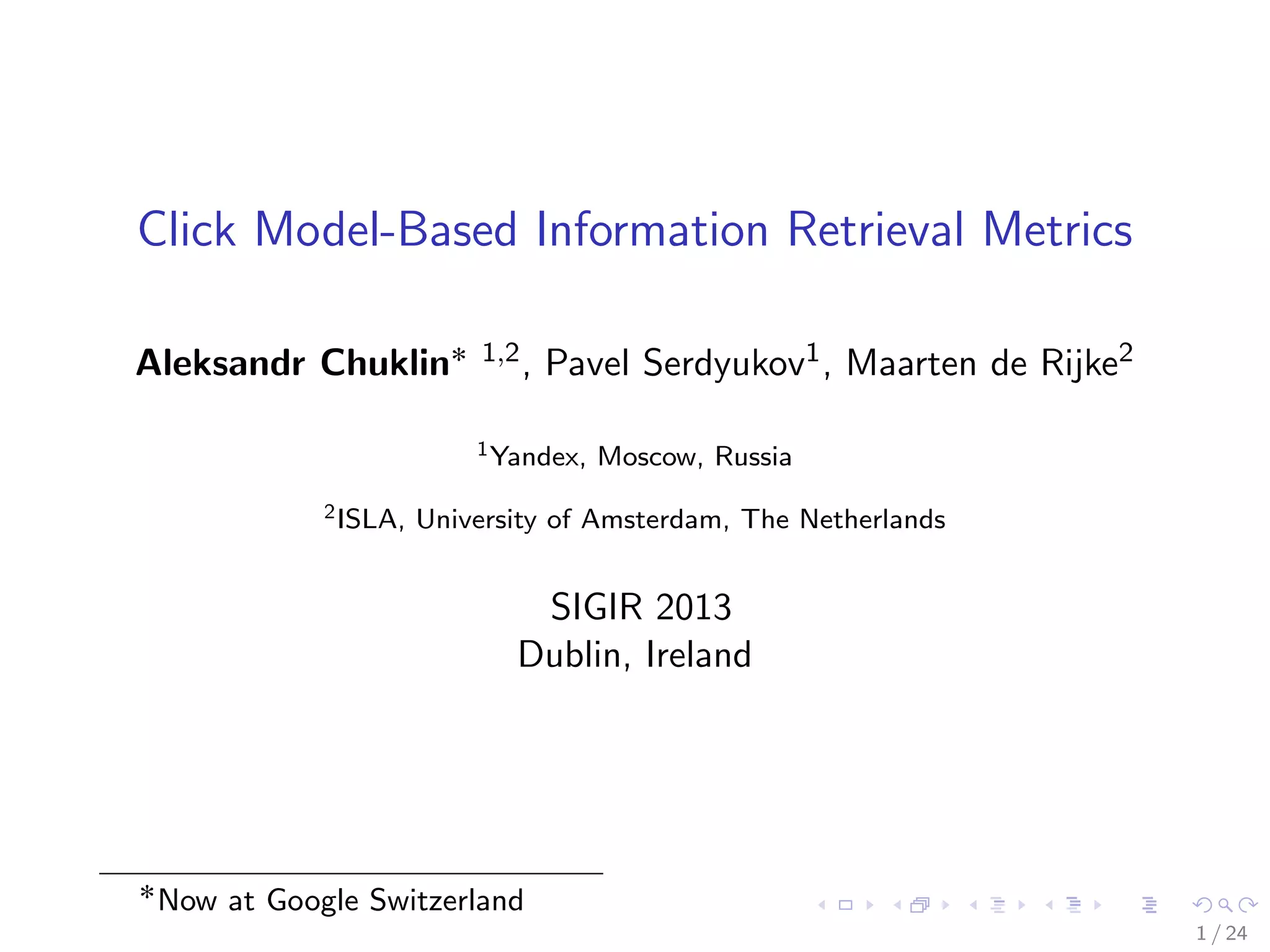 Click Model-Based Information Retrieval Metrics | PPT