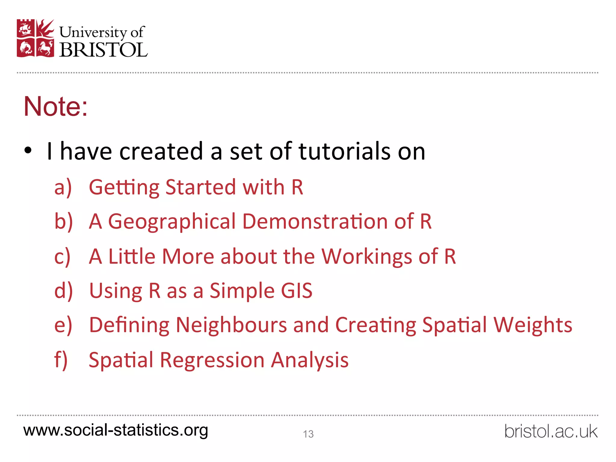 An Introduction To Mapping Gis And Spatial Modelling In R Presentation Ppt