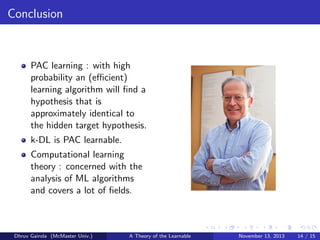 A Theory of the Learnable; PAC Learning | PDF