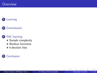A Theory of the Learnable; PAC Learning | PDF