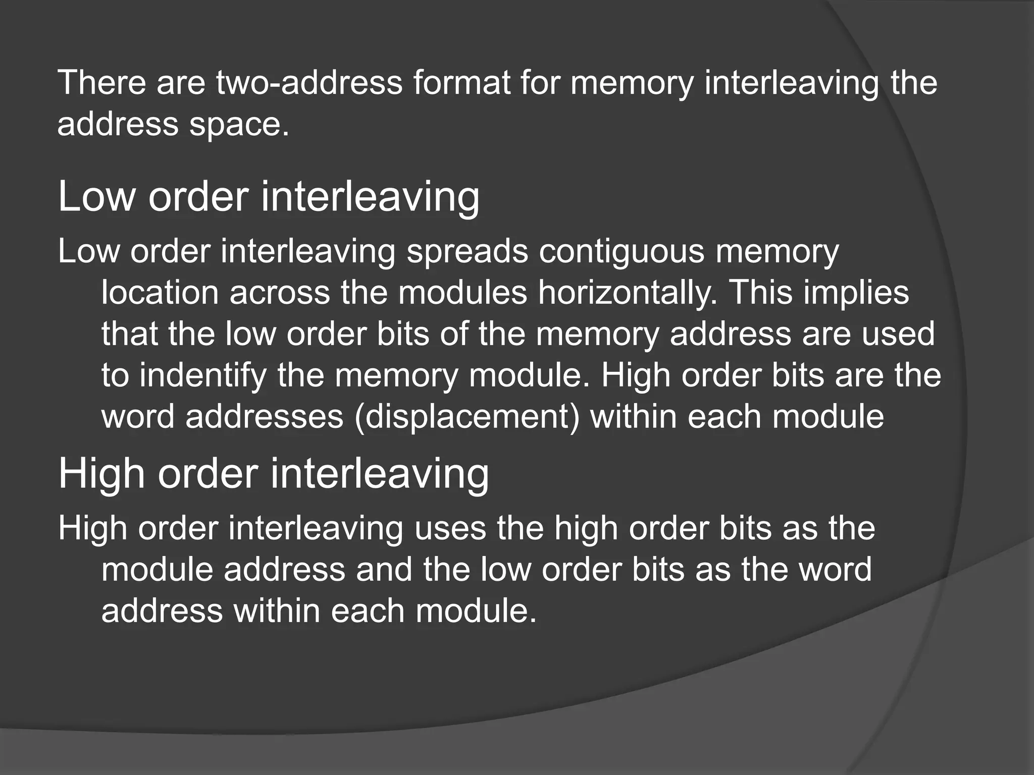 memory Interleaving and low order interleaving and high interleaving | PPTX