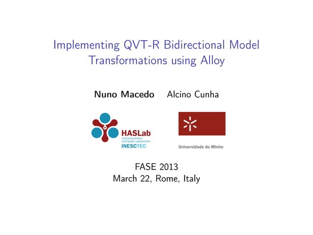 Implementing QVT-R bidirectional model transformations using Alloy | PPT