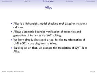 Implementing QVT-R bidirectional model transformations using Alloy | PPT