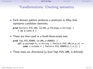 Implementing QVT-R bidirectional model transformations using Alloy | PPT