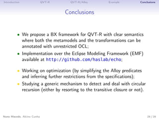 Implementing QVT-R bidirectional model transformations using Alloy | PPT