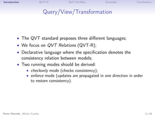 Implementing QVT-R bidirectional model transformations using Alloy | PPT