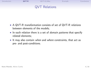 Implementing QVT-R bidirectional model transformations using Alloy | PPT