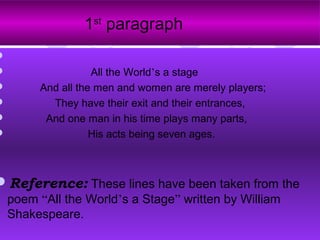 All the world's a stage poem theme, analysis,summary | PPT