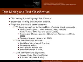 Automated Cognitive Presence Detection in Online Discussion Transcripts | PPT