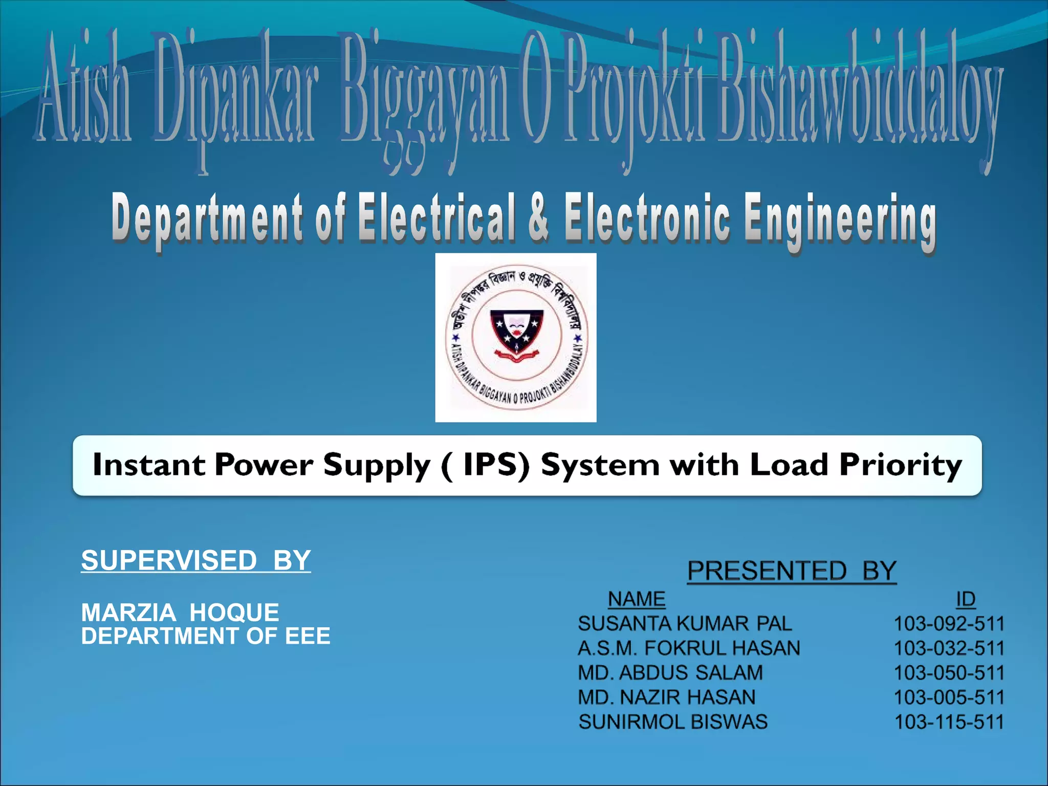 Instant Power Supply ( IPS) System with Load Priority | PPT