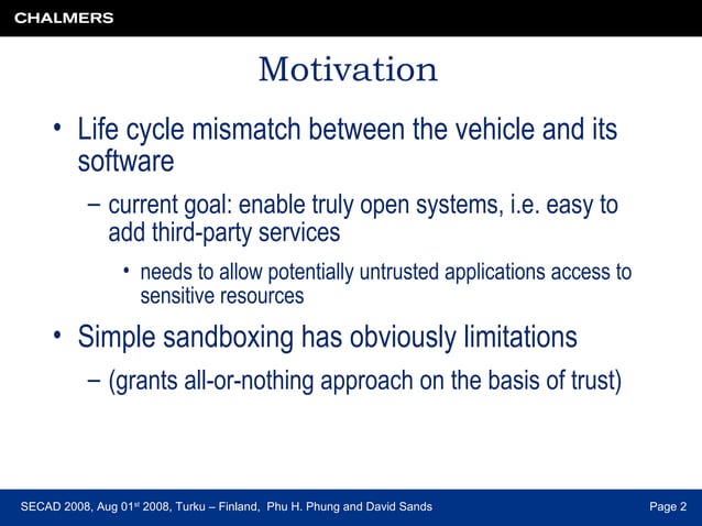 Security Policy Enforcement for the OSGi Framework using Aspect-Oriented Programming | PPT