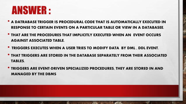 Database Triggers Pptx Databases Computer Software And Applications