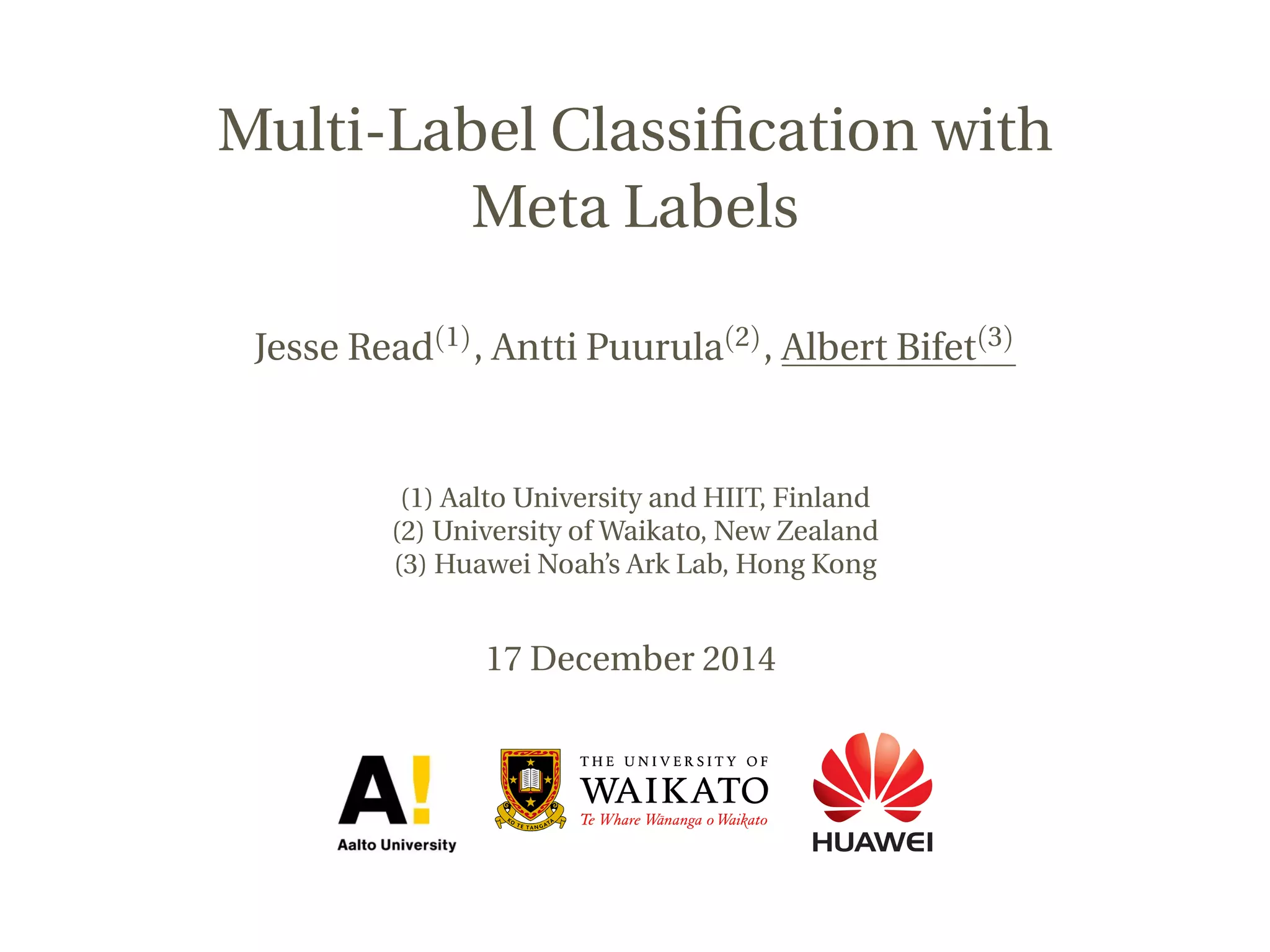 Multi-label Classification with Meta-labels | PDF
