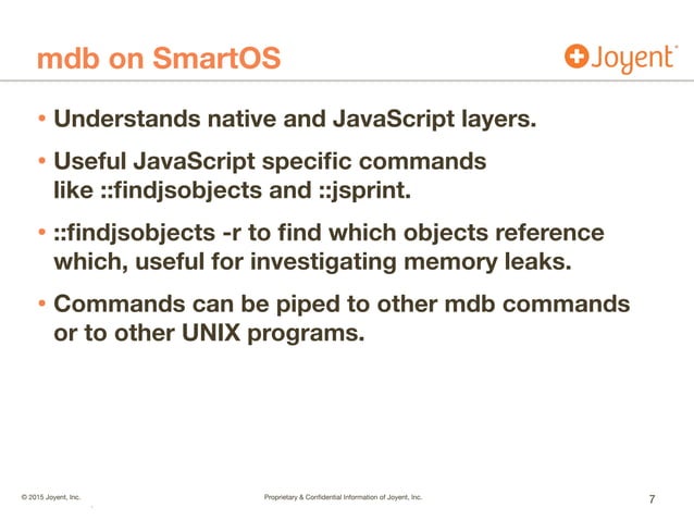 Node.js post-mortem debugging with mdb and SmartOS | PPT