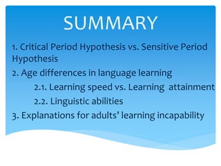Age Differences in Second Language Acquisition | PPTX
