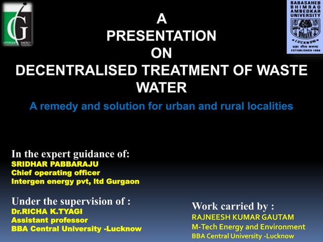 DEWATS Decentralized waste water treatment technology | PPTX