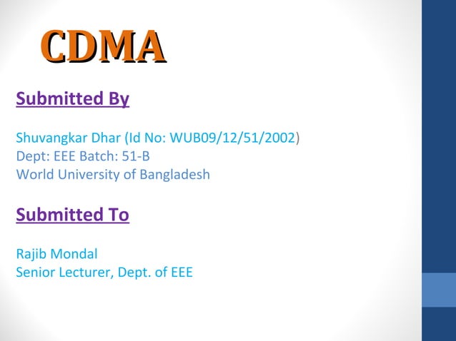 Presentation on CDMA | PPT | Digital Audio | Computer Software and Applications