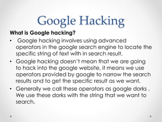 Google Dorks and SQL Injection | PPTX