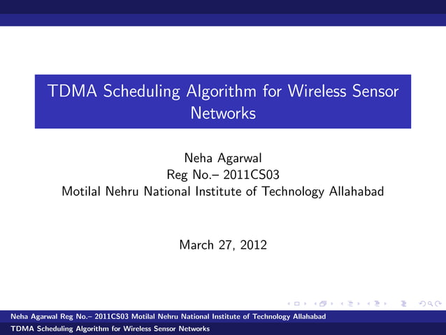 TDMA Schleduling in Wireless Sensor Network | PPT