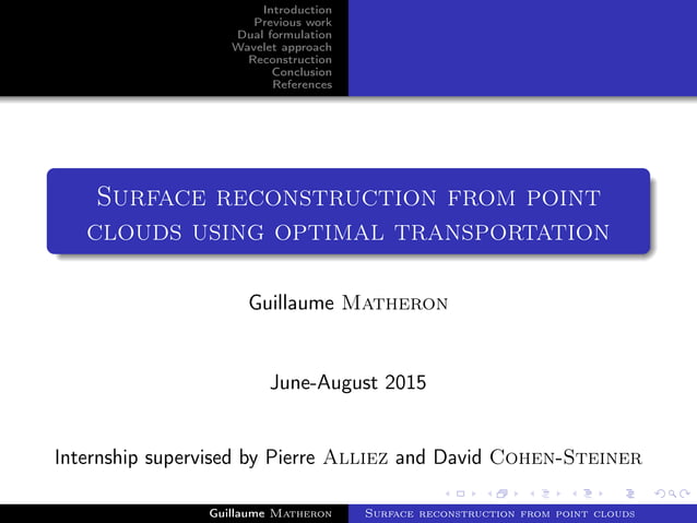 Surface Reconstruction From Point Clouds Using Optimal Transportation Ppt