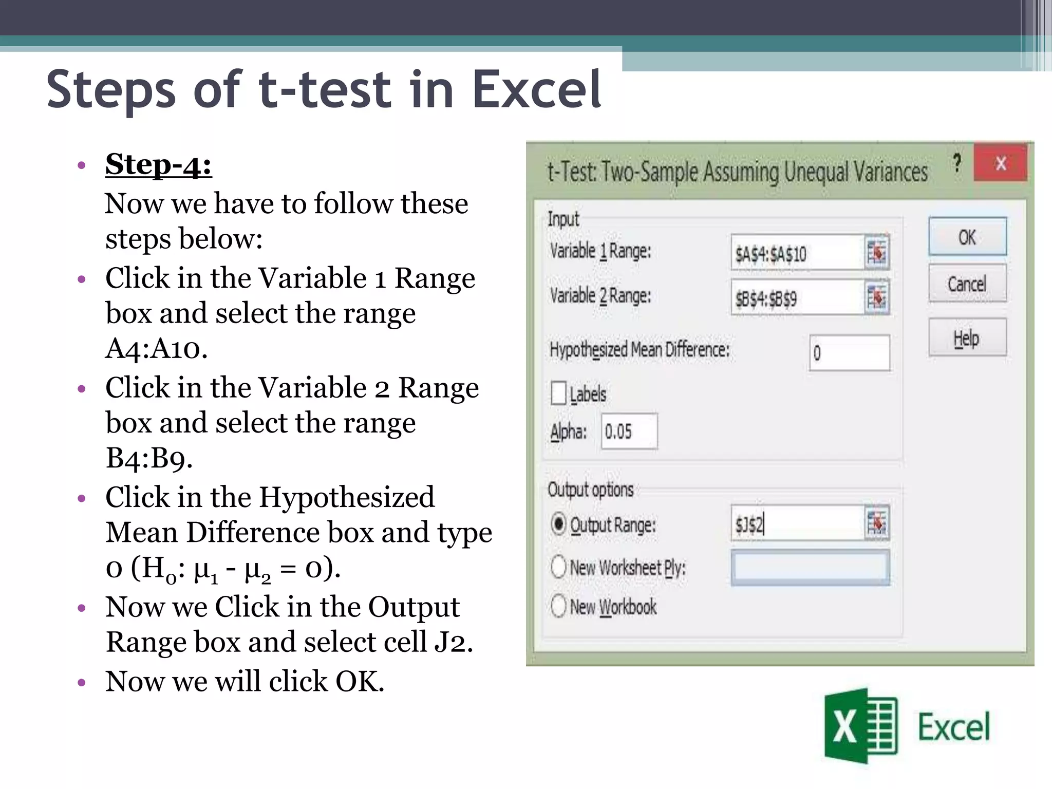 Analysing a hypothetical data with t-test in excel | PPSX