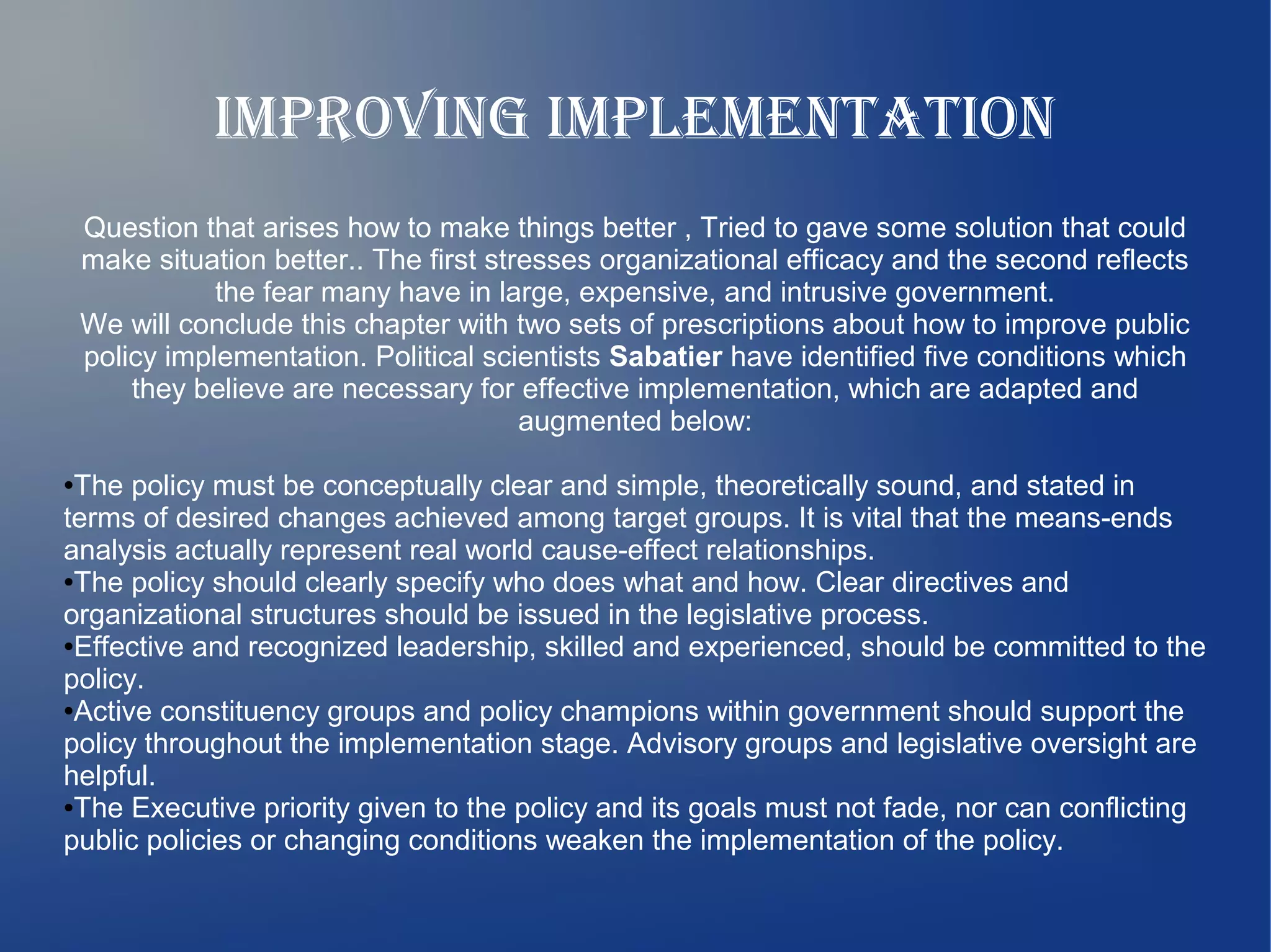 Implementation of Public Policies | ODP