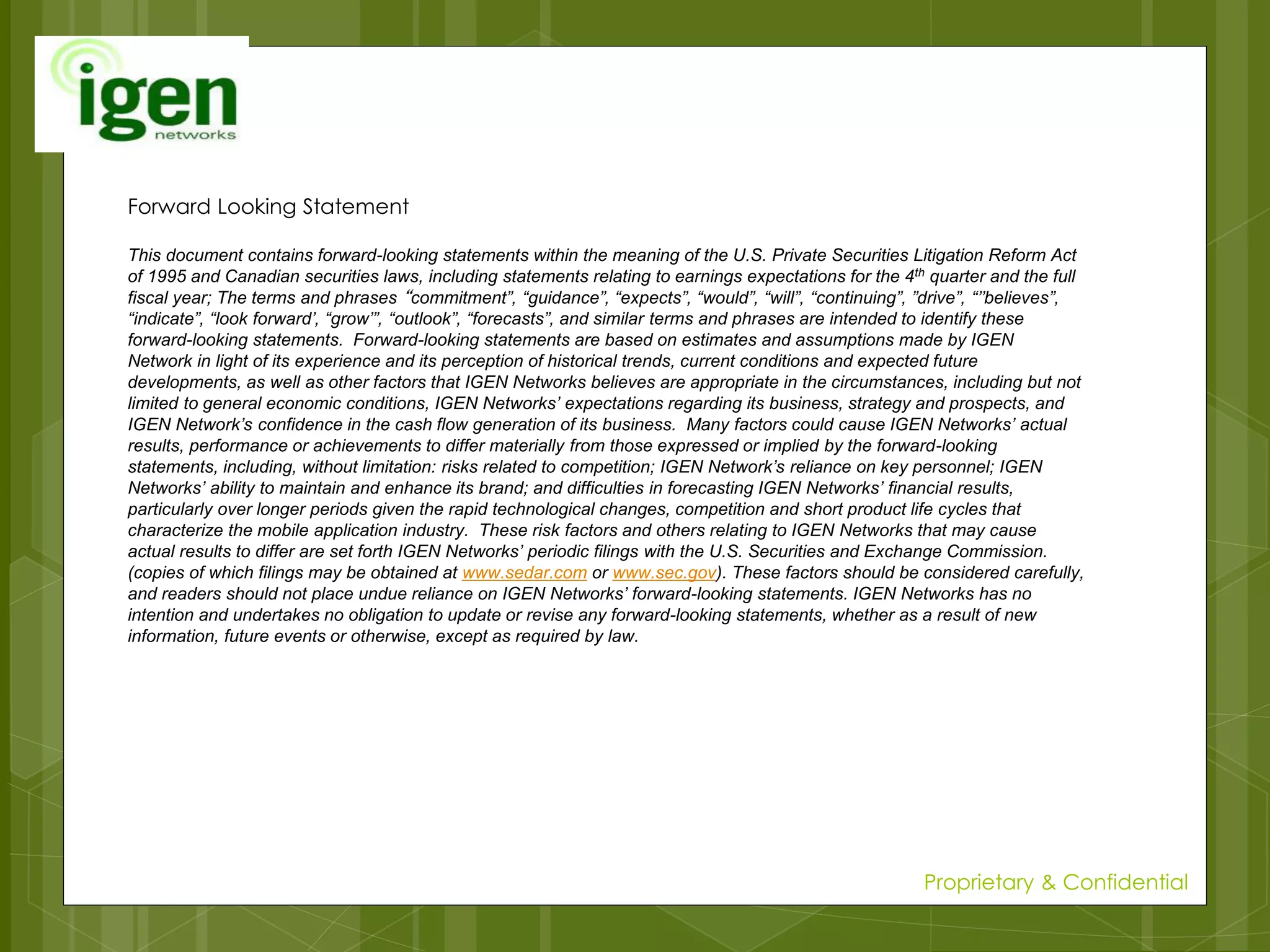 IGEN - Investor Presentation | PDF