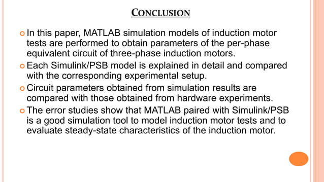 Induction Motor Tests Using Matlabsimulink Ppsx Physics Science