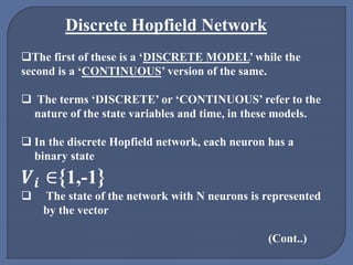 Mathematical Foundation of Discrete time Hopfield Networks | PPTX