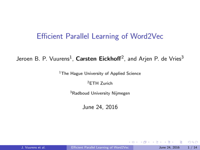 Efficient Parallel Learning of Word2Vec | PPT
