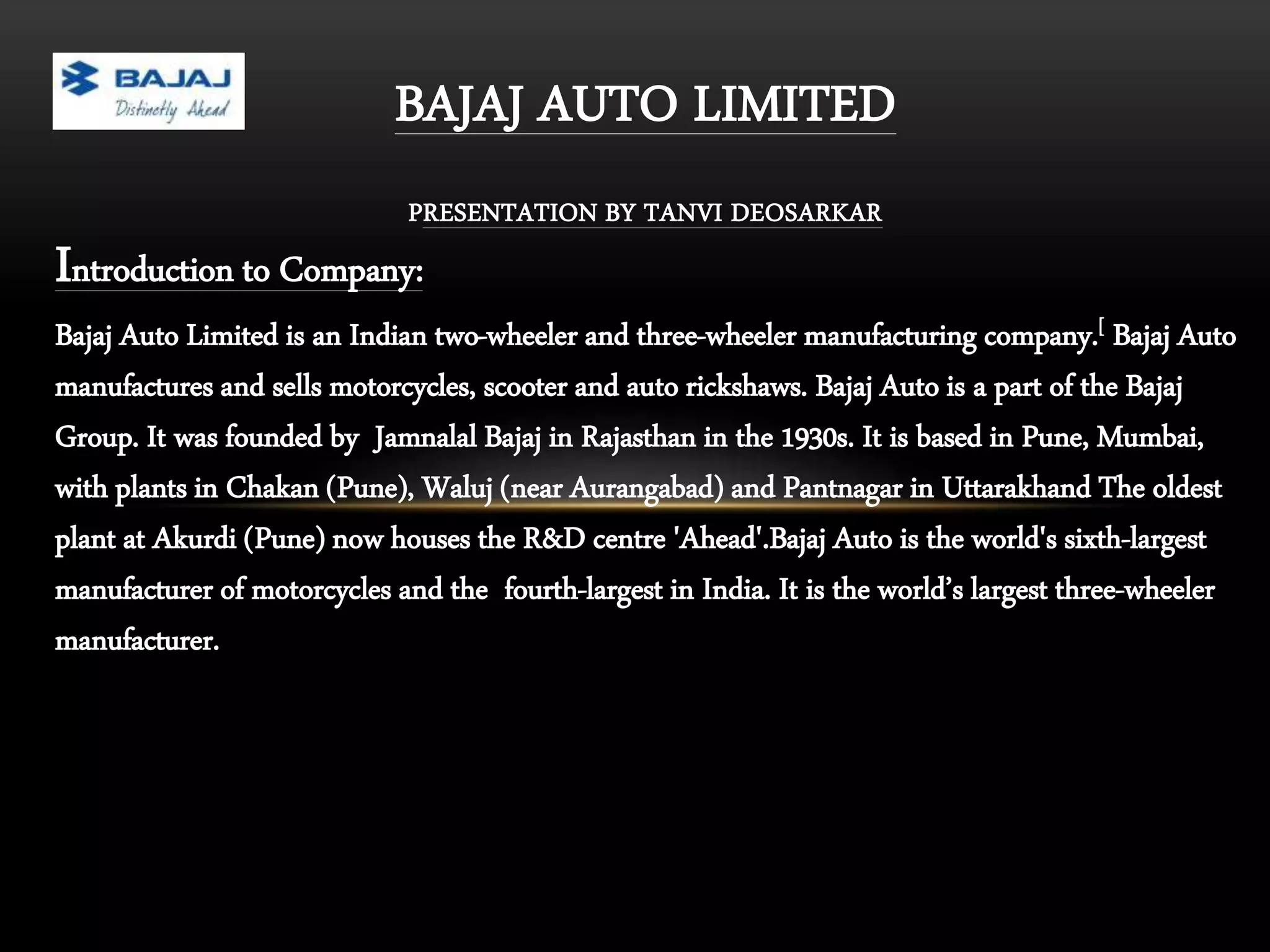 Presentation on BAJAJ Auto Ltd. | PPTX