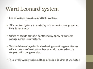 Ward leonard method & Characteristics of series motor | PPTX