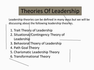 Major Theories Of Leadership | PPTX | Executive Leadership & Management ...