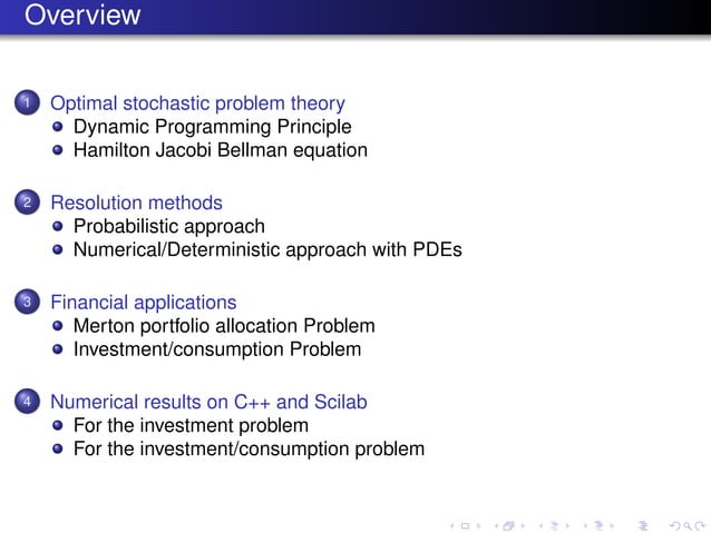 Presentation on stochastic control problem with financial applications ...