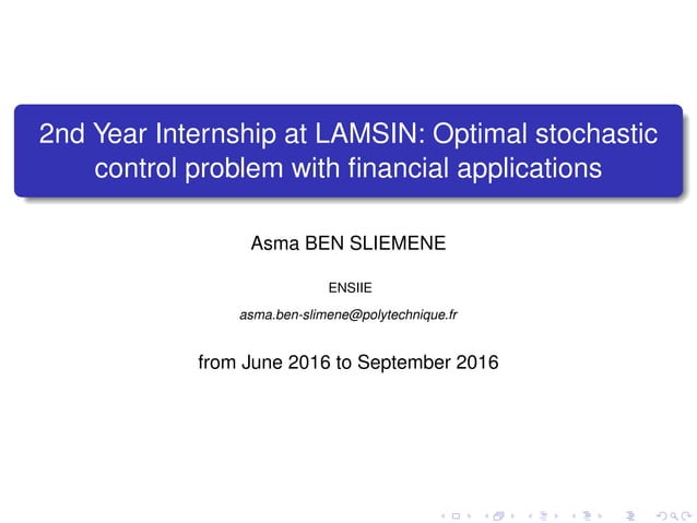 Research internship on optimal stochastic theory with financial ...