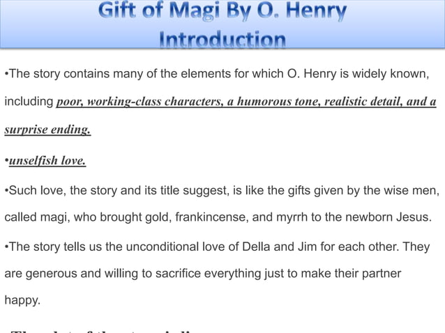 The Gift of Magi By O Henry | PPTX | Screenwriting | Content Production
