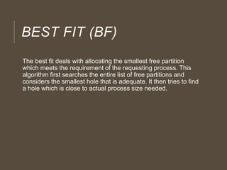 First fit , Best fit, Worst fit | PPTX